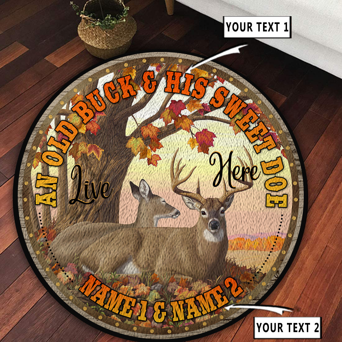 Personalized Deer Hunting Couple Gift Round Rug, Carpet - Bluefink