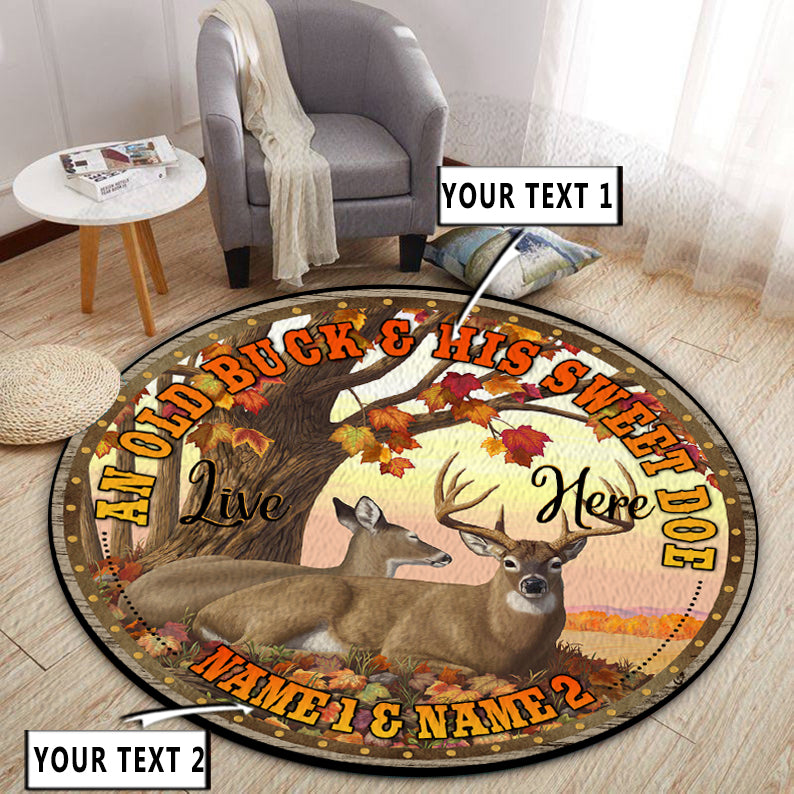 Personalized Deer Hunting Couple Gift Round Rug, Carpet - Bluefink