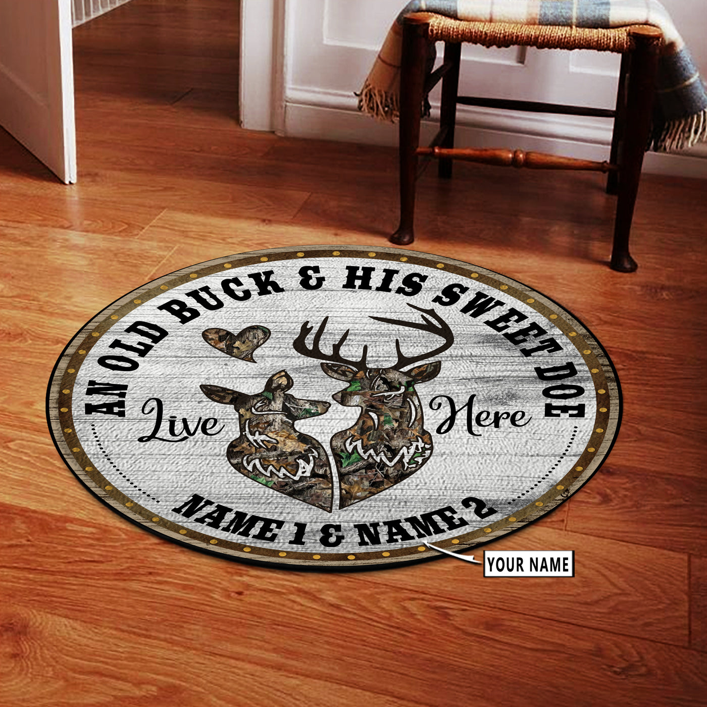 Personalized Deer Hunting Couple Gift Round Rug, Deer Hunting Carpet ...
