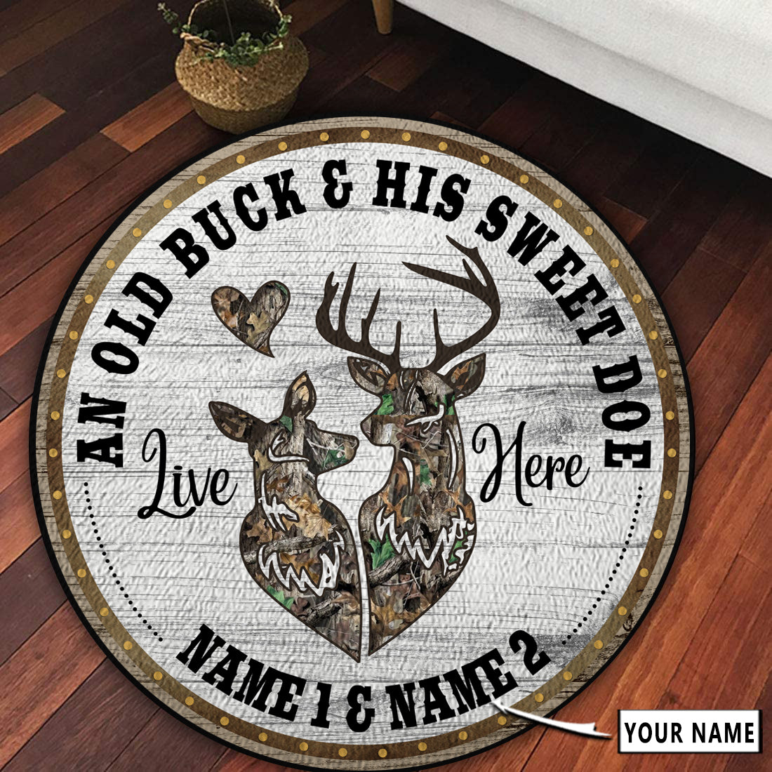 Personalized Deer Hunting Couple Gift Round Rug, Deer Hunting Carpet ...