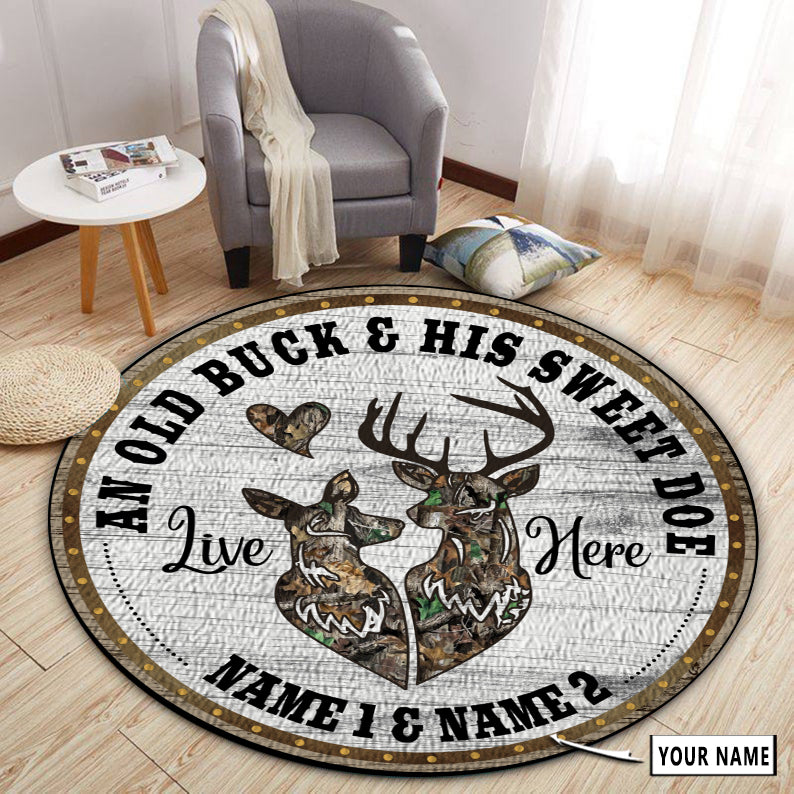 Personalized Deer Hunting Couple Gift Round Rug, Deer Hunting Carpet ...