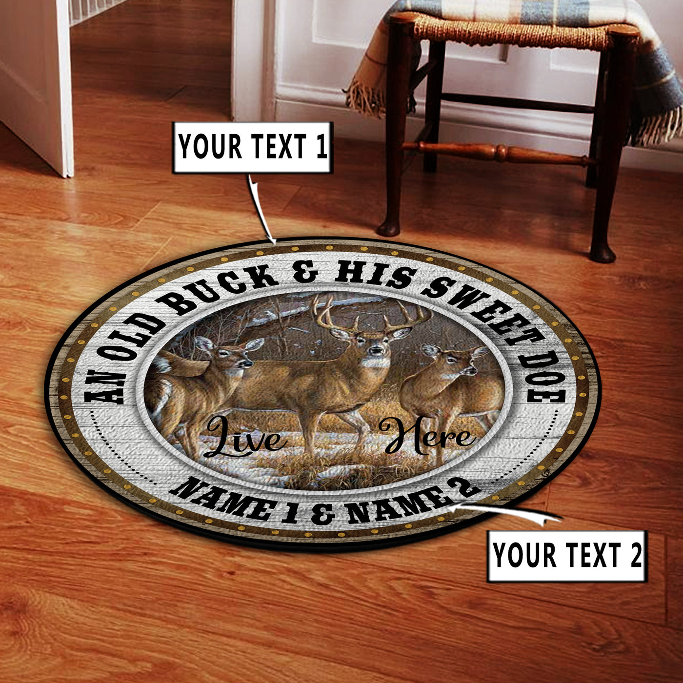Personalized Deer Hunting Couple Gift Round Rug, Deer Hunting Carpet ...