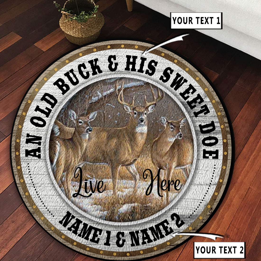 Personalized Deer Hunting Couple Gift Round Rug, Deer Hunting Carpet ...