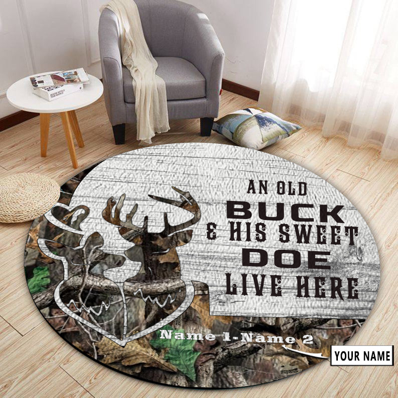Personalized Deer Hunting Couple Gift Round Rug, Deer Hunting Carpet ...
