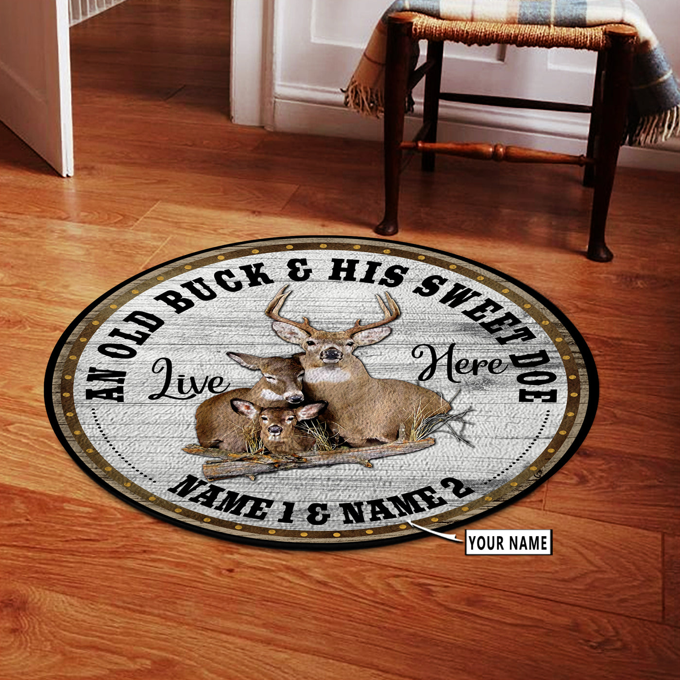 Personalized Deer Hunting Couple Gift Round Rug, Deer Hunting Carpet ...