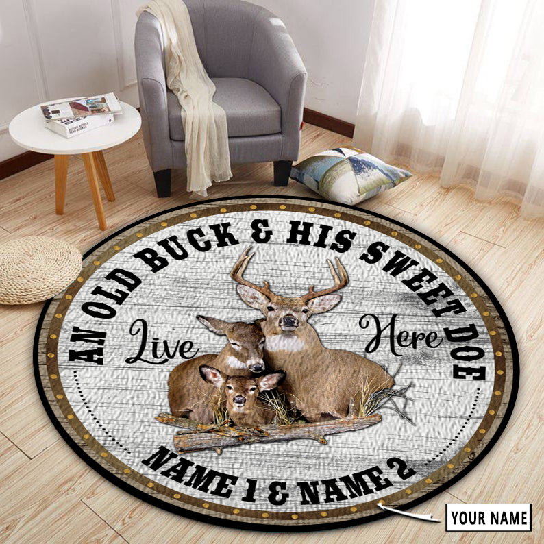 Personalized Deer Hunting Couple Gift Round Rug, Deer Hunting Carpet ...