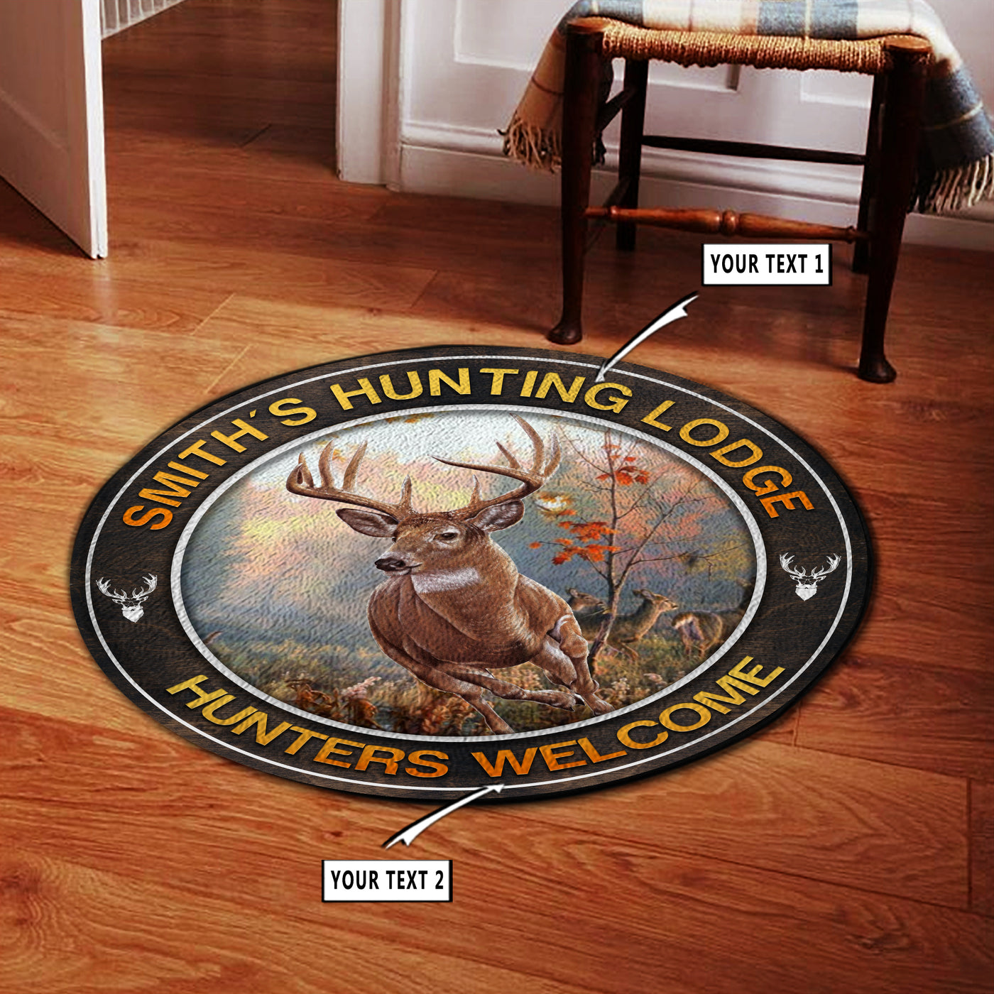 Personalized Deer Hunting Home Decor Round Rug - Bluefink