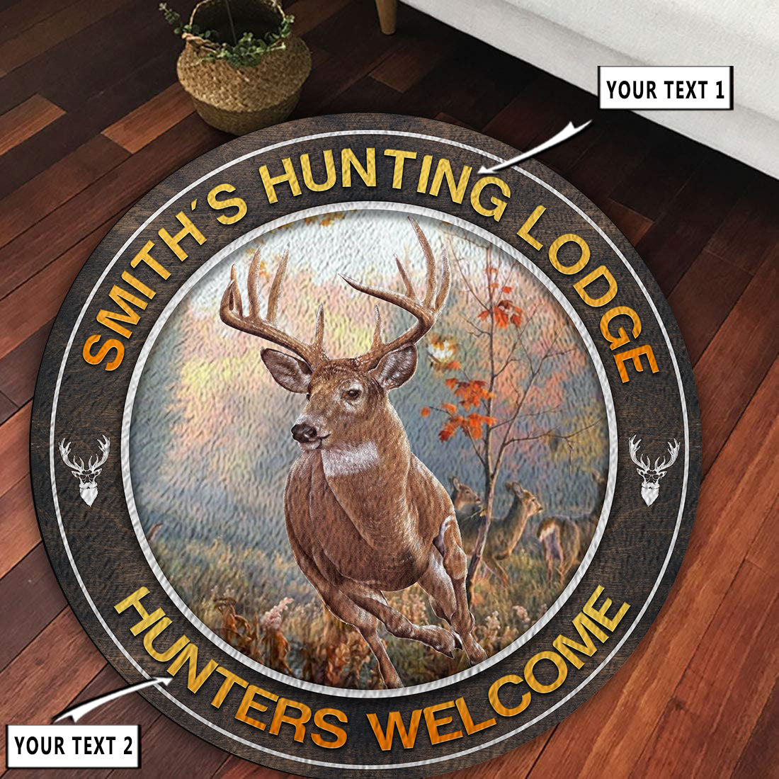 Personalized Deer Hunting Home Decor Round Rug - Bluefink