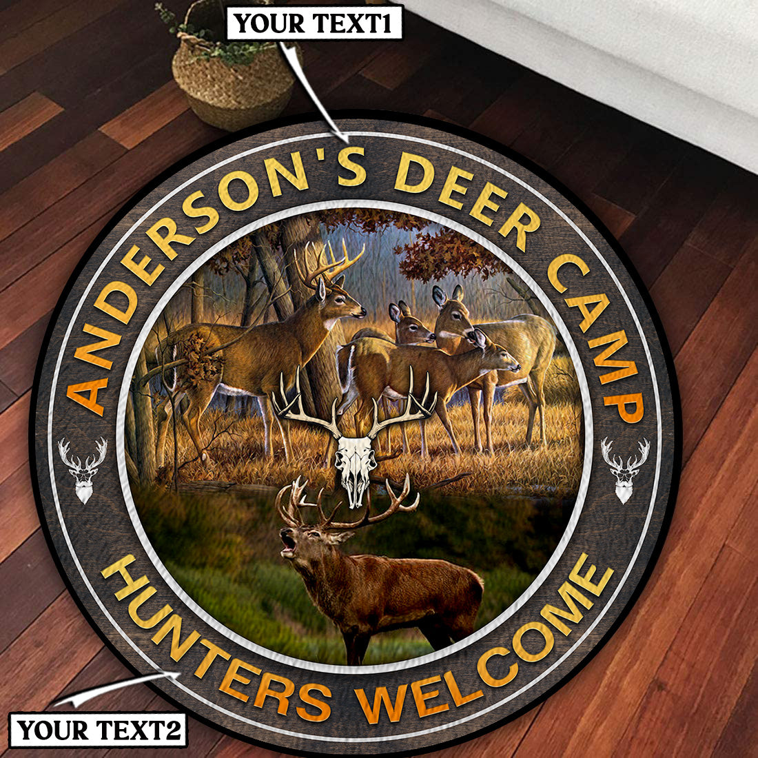 Personalized Deer Hunting Round Rug, Carpet - Bluefink