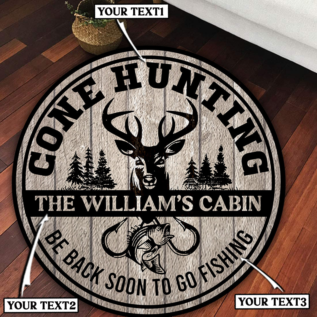 Personalized Deer Hunting Round Rug, Hunting Carpet for Bedroom - Bluefink