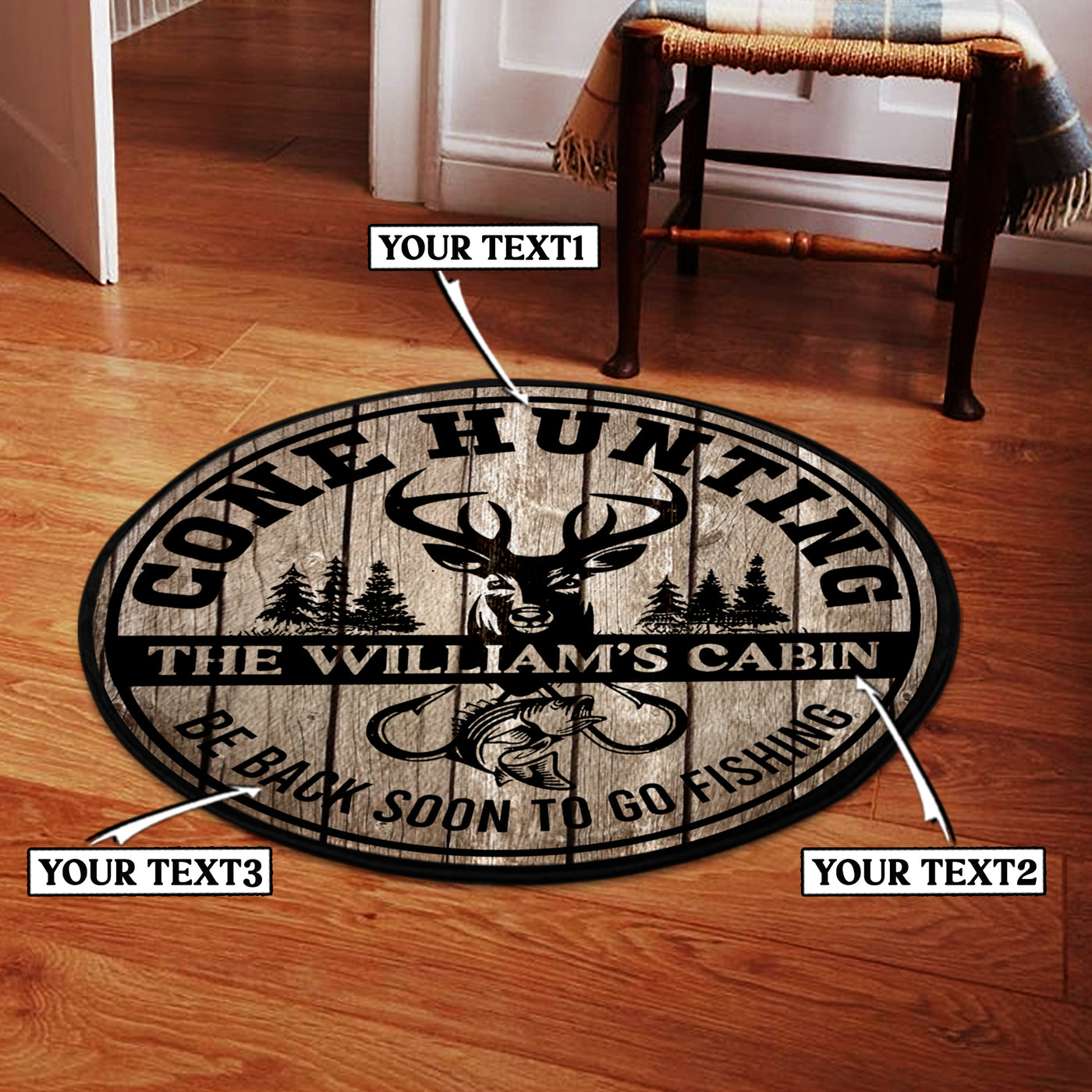 Personalized Deer Hunting Round Rug, Hunting Carpet for Bedroom - Bluefink