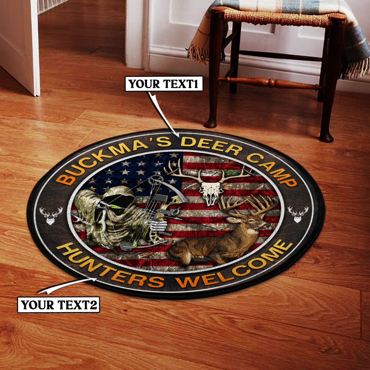 Personalized Deer Hunting Welcome Round Rug, Carpet - Bluefink