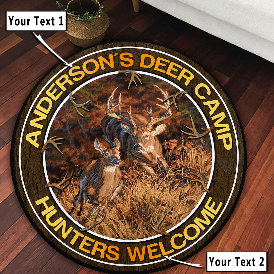 Personalized Deer Hunting Welcome Round Rug, Hunting Carpet - Bluefink