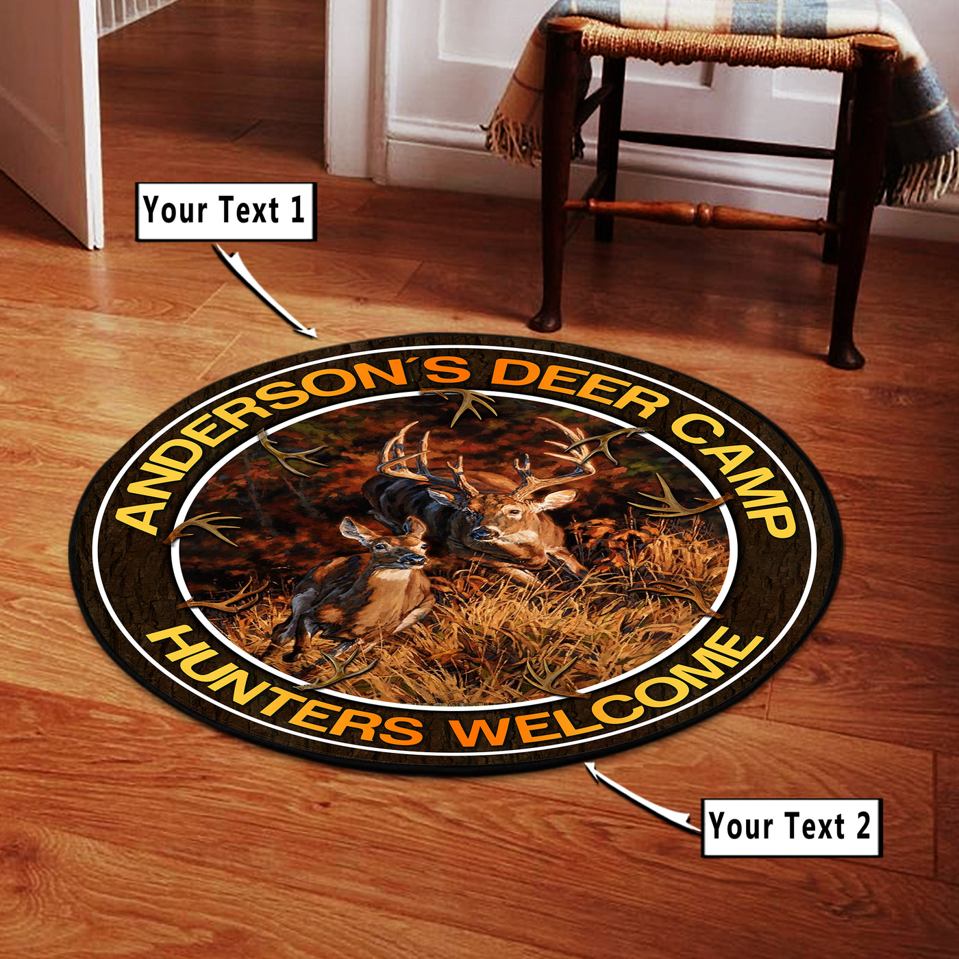 Personalized Deer Hunting Welcome Round Rug, Hunting Carpet - Bluefink