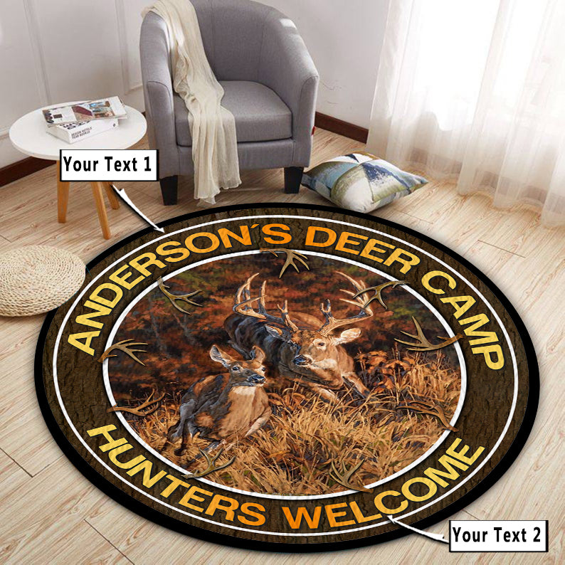 Personalized Deer Hunting Welcome Round Rug, Hunting Carpet - Bluefink