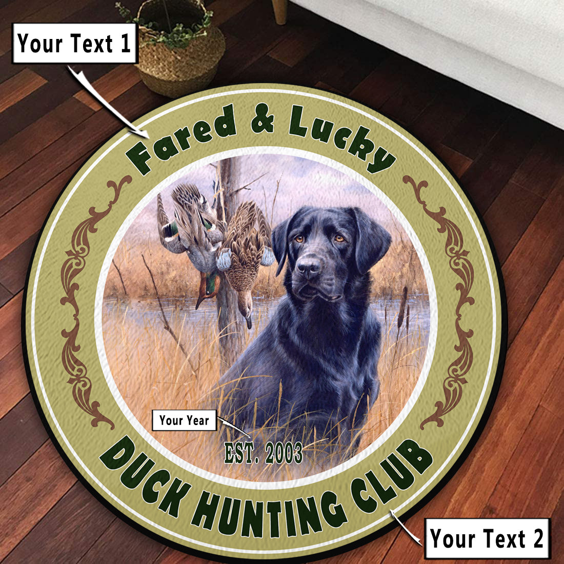 Personalized Duck Hunting Club Round Rug, Carpet - Bluefink