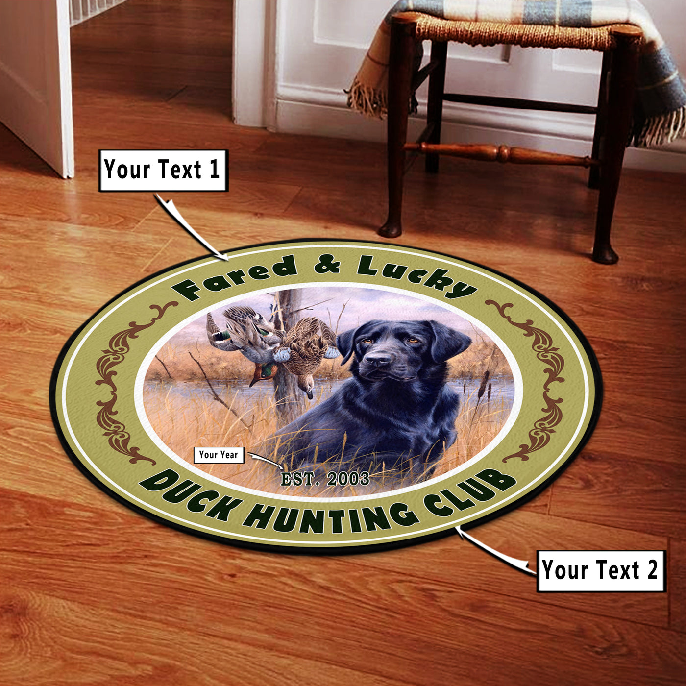 Personalized Duck Hunting Club Round Rug, Carpet - Bluefink