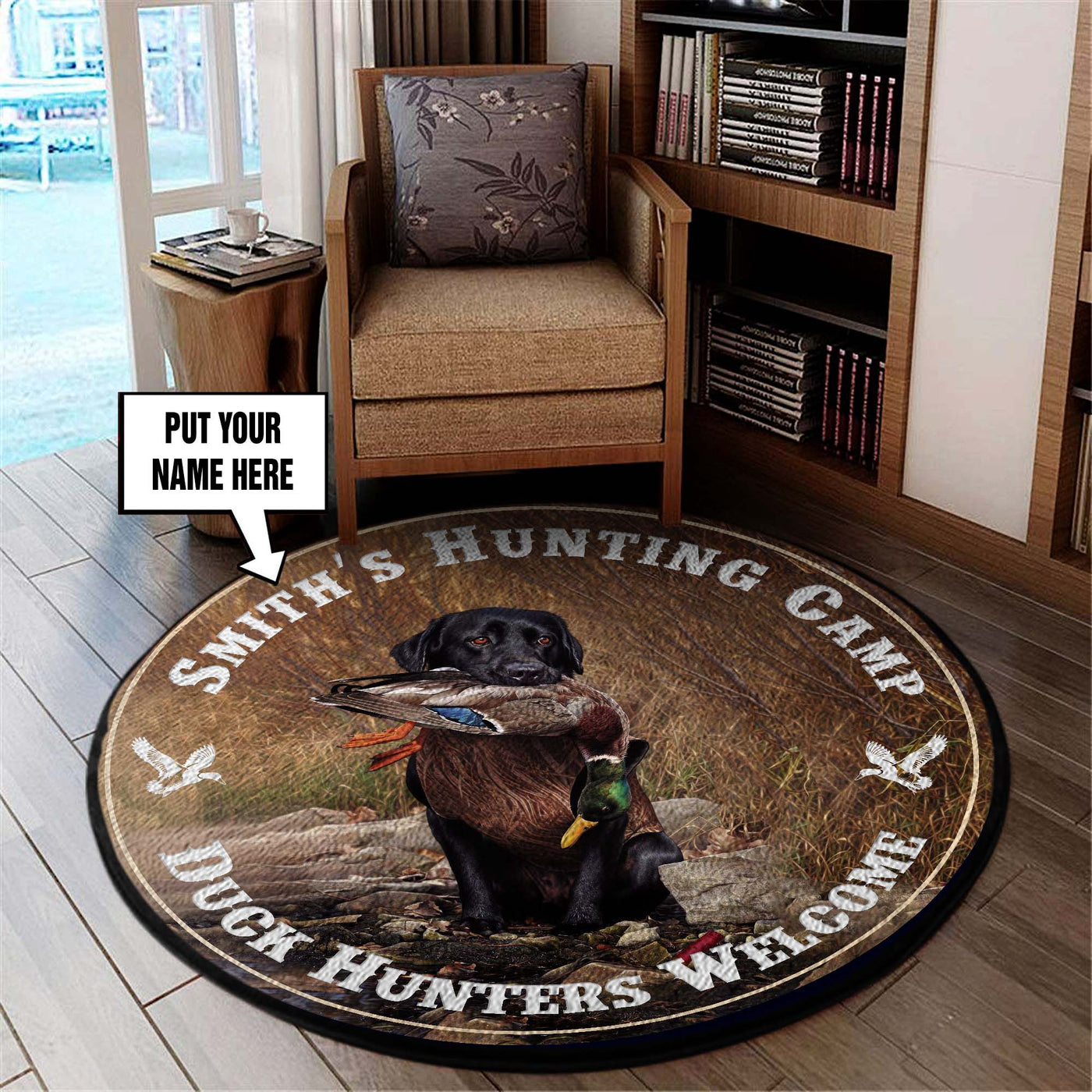 Personalized Duck Hunting Round Rug, Duck Themed Carpet - Bluefink
