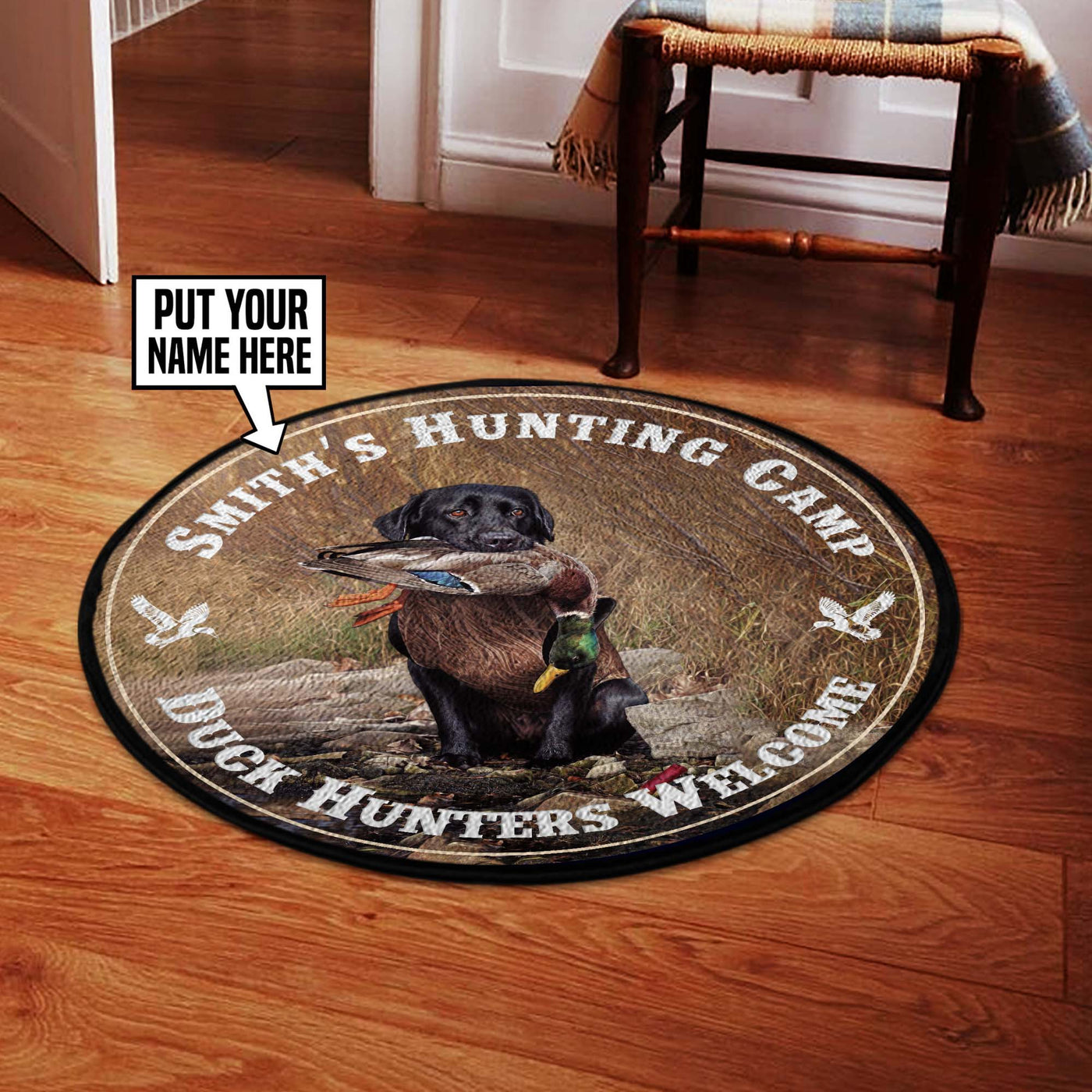 Personalized Duck Hunting Round Rug, Duck Themed Carpet - Bluefink