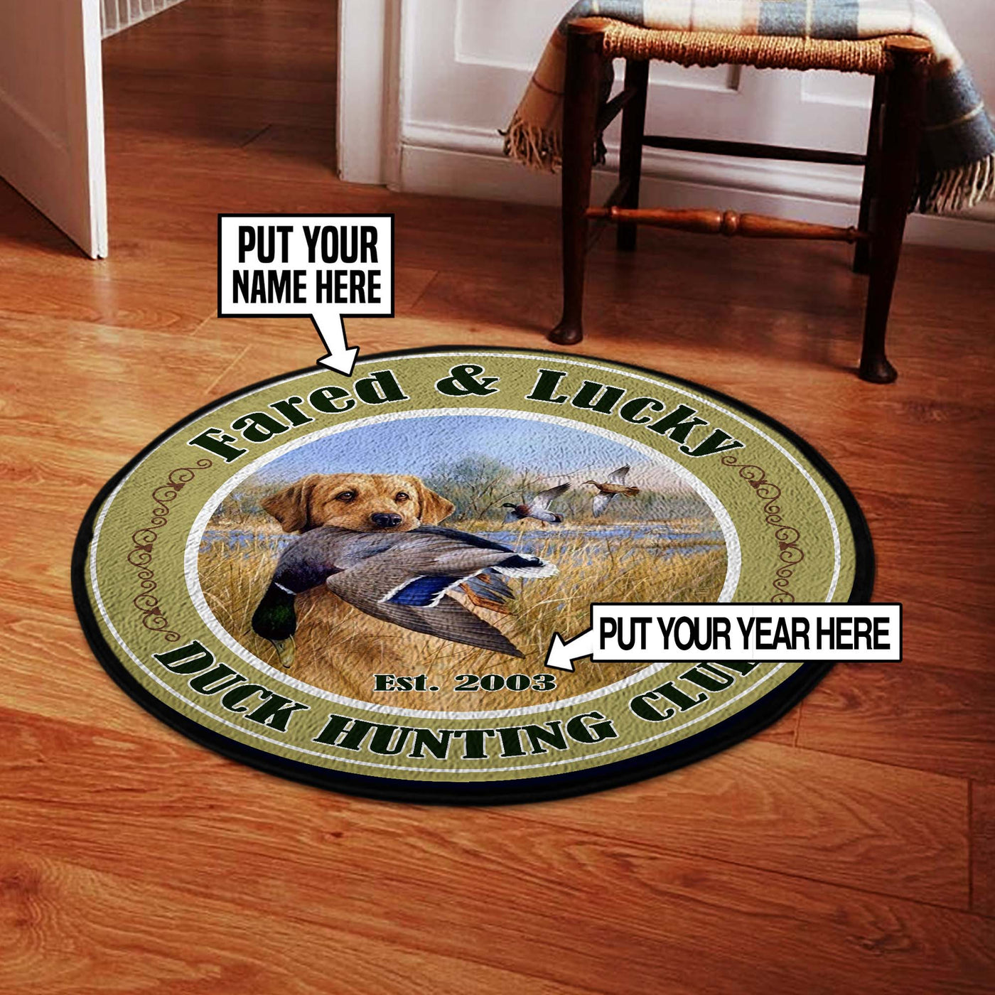 Personalized Duck Hunting Round Rug, Hunting Carpet - Bluefink