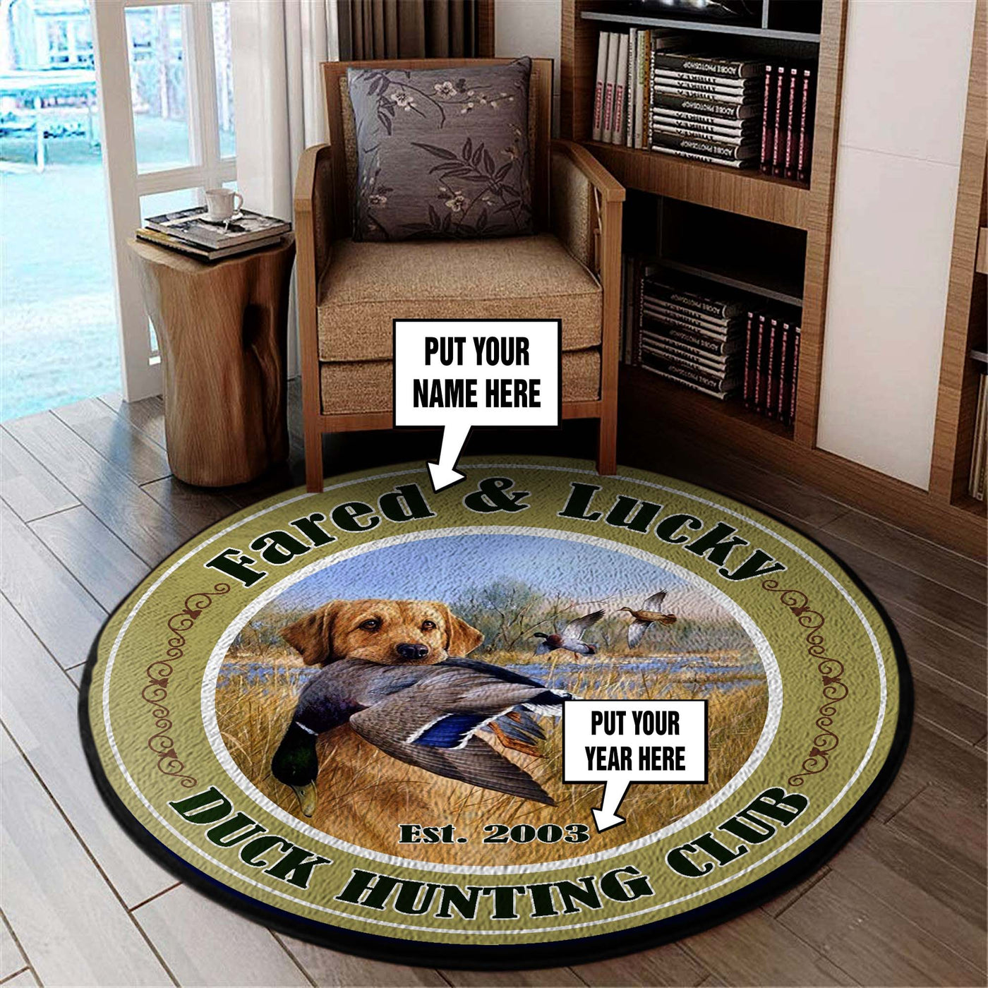 Personalized Duck Hunting Round Rug, Hunting Carpet - Bluefink