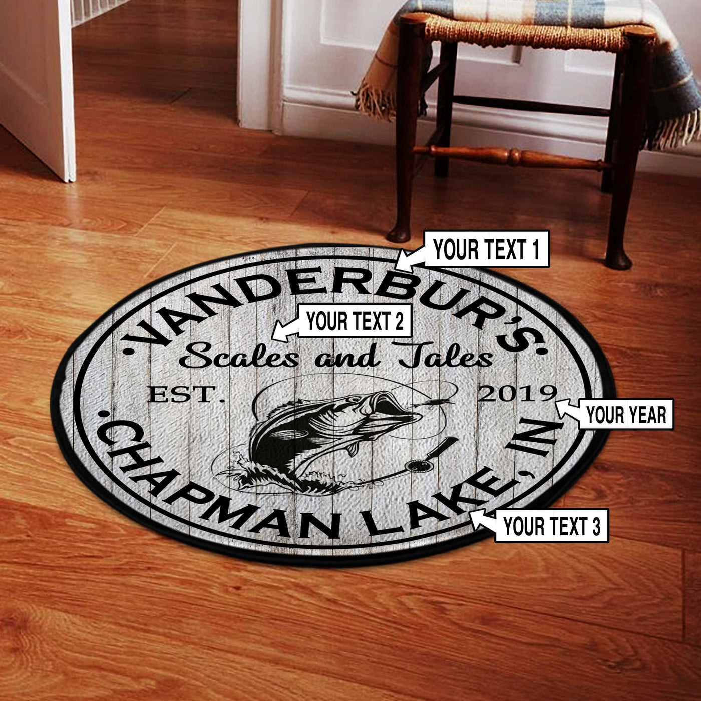 Personalized Fishing Bass Round Rug, Carpet - Bluefink