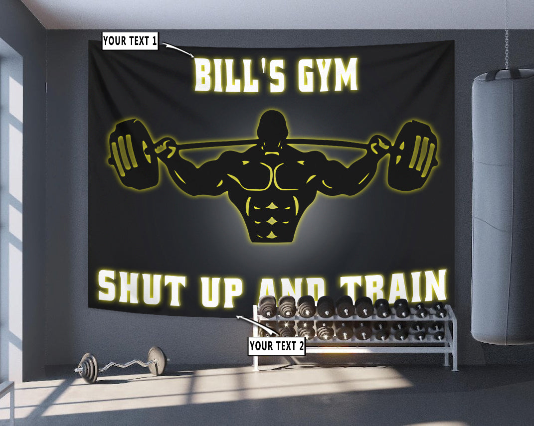 Personalized Gym Banner Flag Tapestry Muscle Man - Bluefink