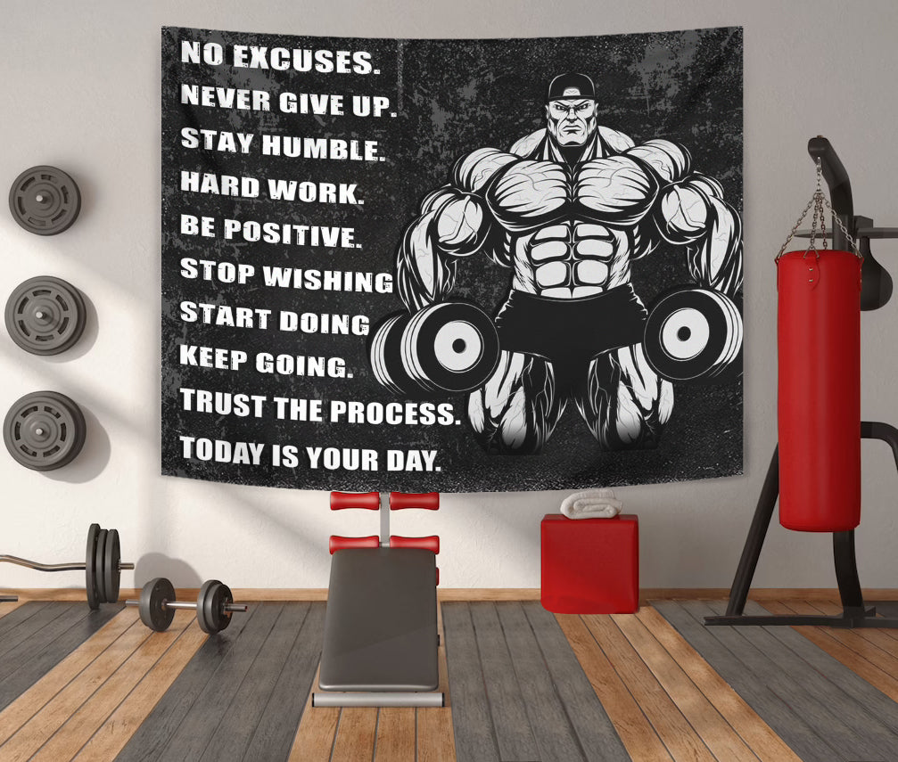 Personalized Gym Flag Tapestry Home Gym Decor Motivational Quotes Wall ...