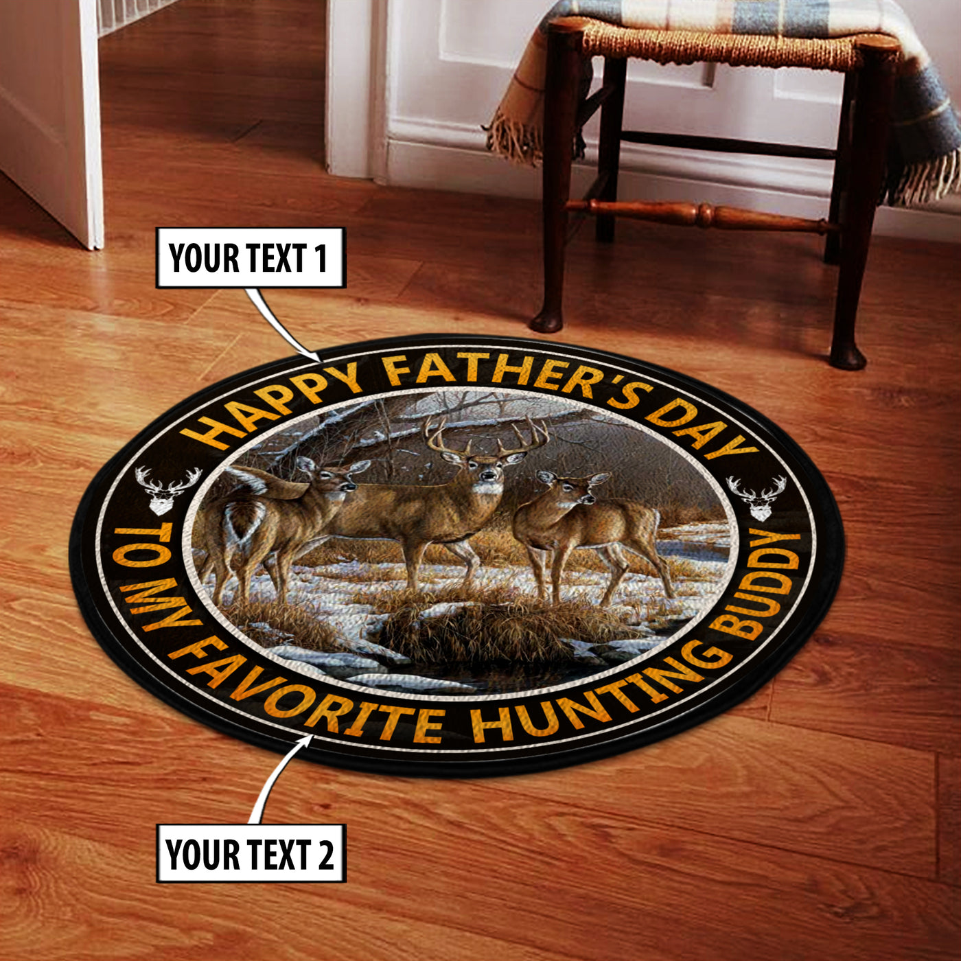 Personalized Happy Fathers Day Hunting Round Rug, Carpet - Bluefink