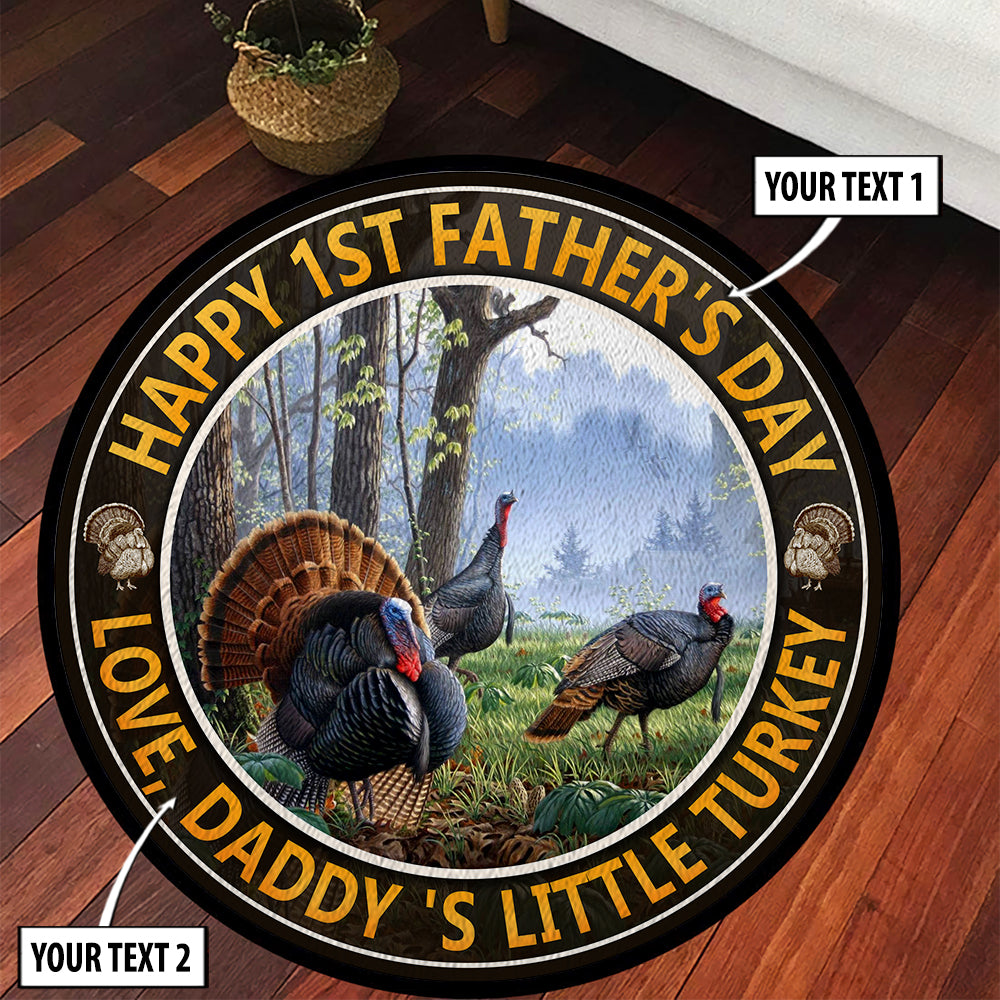 Personalized Happy Fathers Day Hunting Turkey Round Rug, Carpet - Bluefink