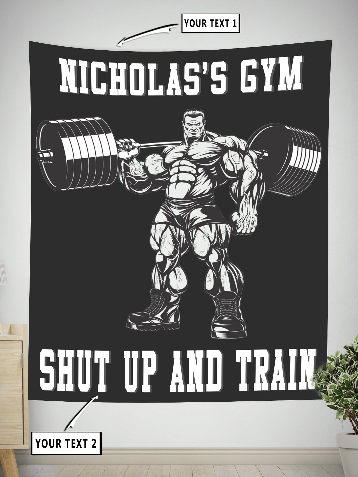 Personalized Home Gym Banner Flag Tapestry Muscle Man Wall Art ...