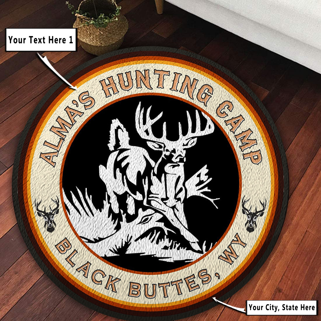 Personalized Hunting Camp Round Rug, Carpet - Bluefink