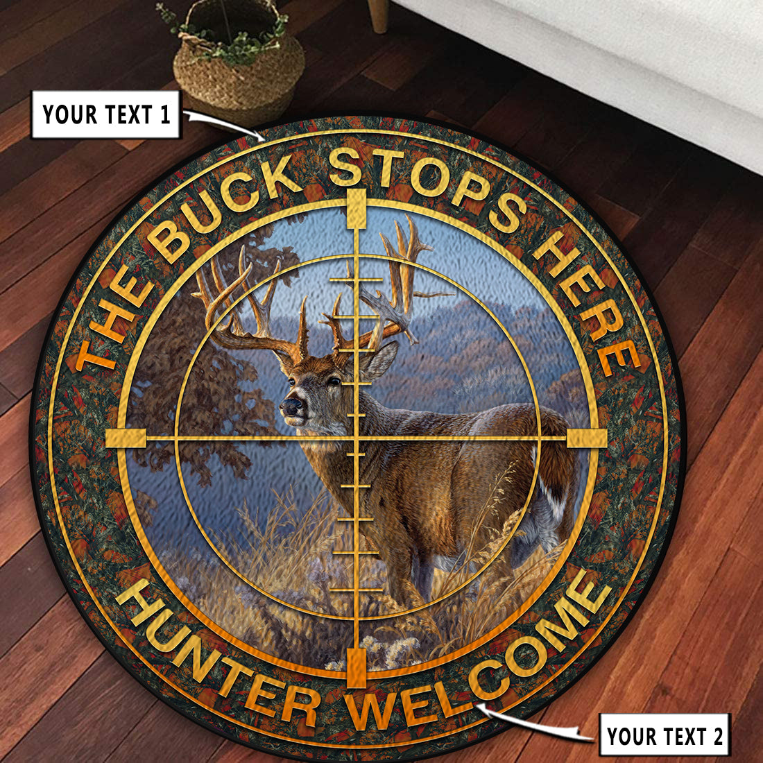 Personalized Hunting Deer Camp Decor Round Rug, Carpet - Bluefink