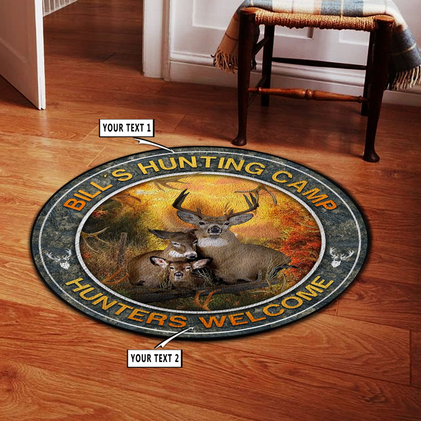 Personalized Hunting Deer Camp Decor Round Rug, Carpet for Bedroom ...