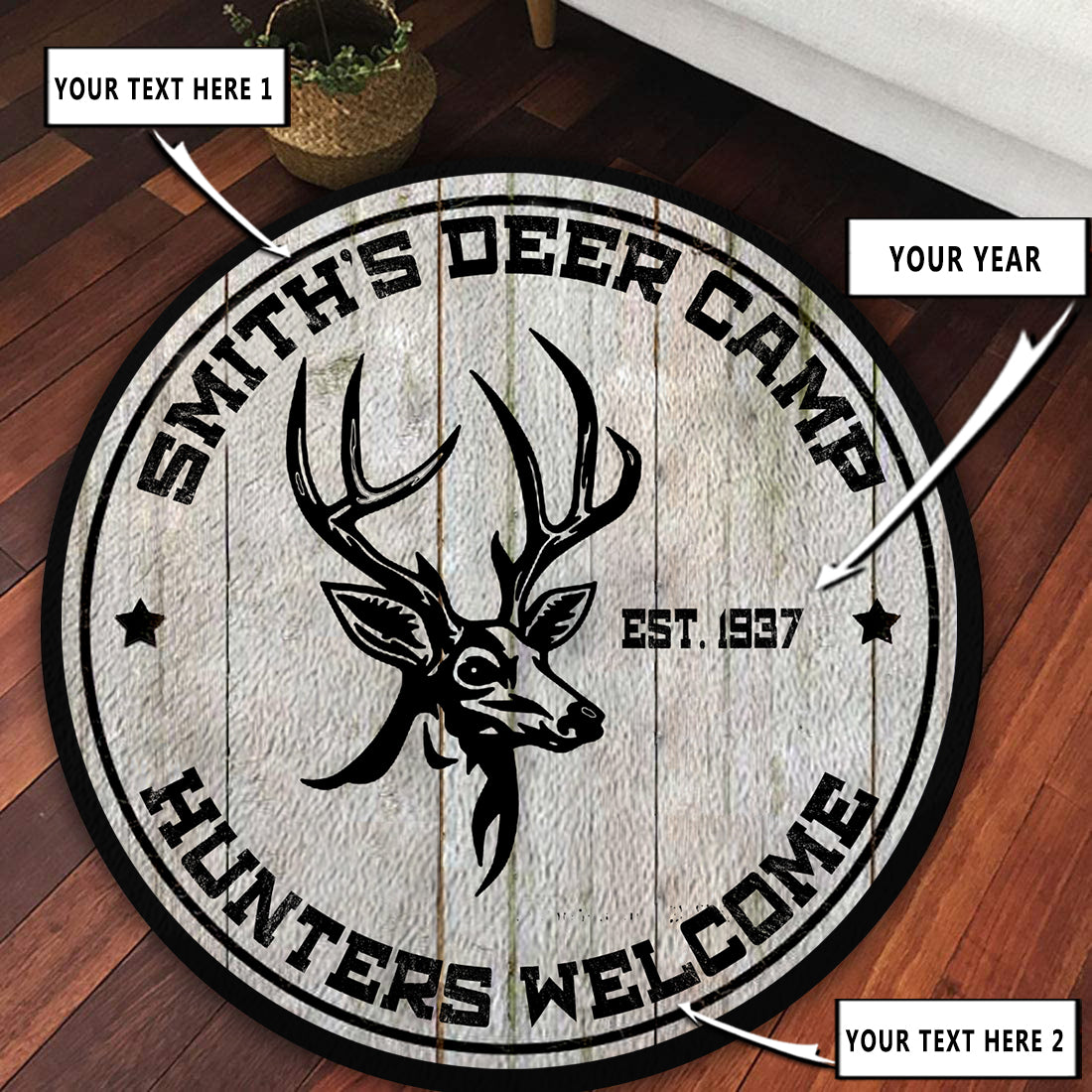 Personalized Hunting Deer Welcome Round Rug, Carpet - Bluefink