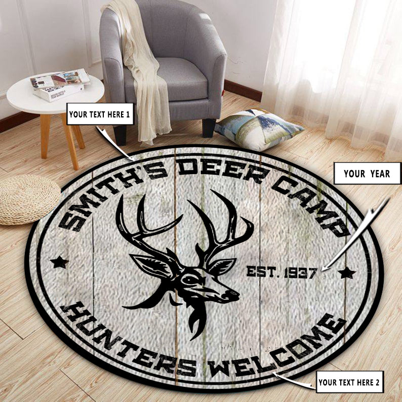 Personalized Hunting Deer Welcome Round Rug, Carpet - Bluefink