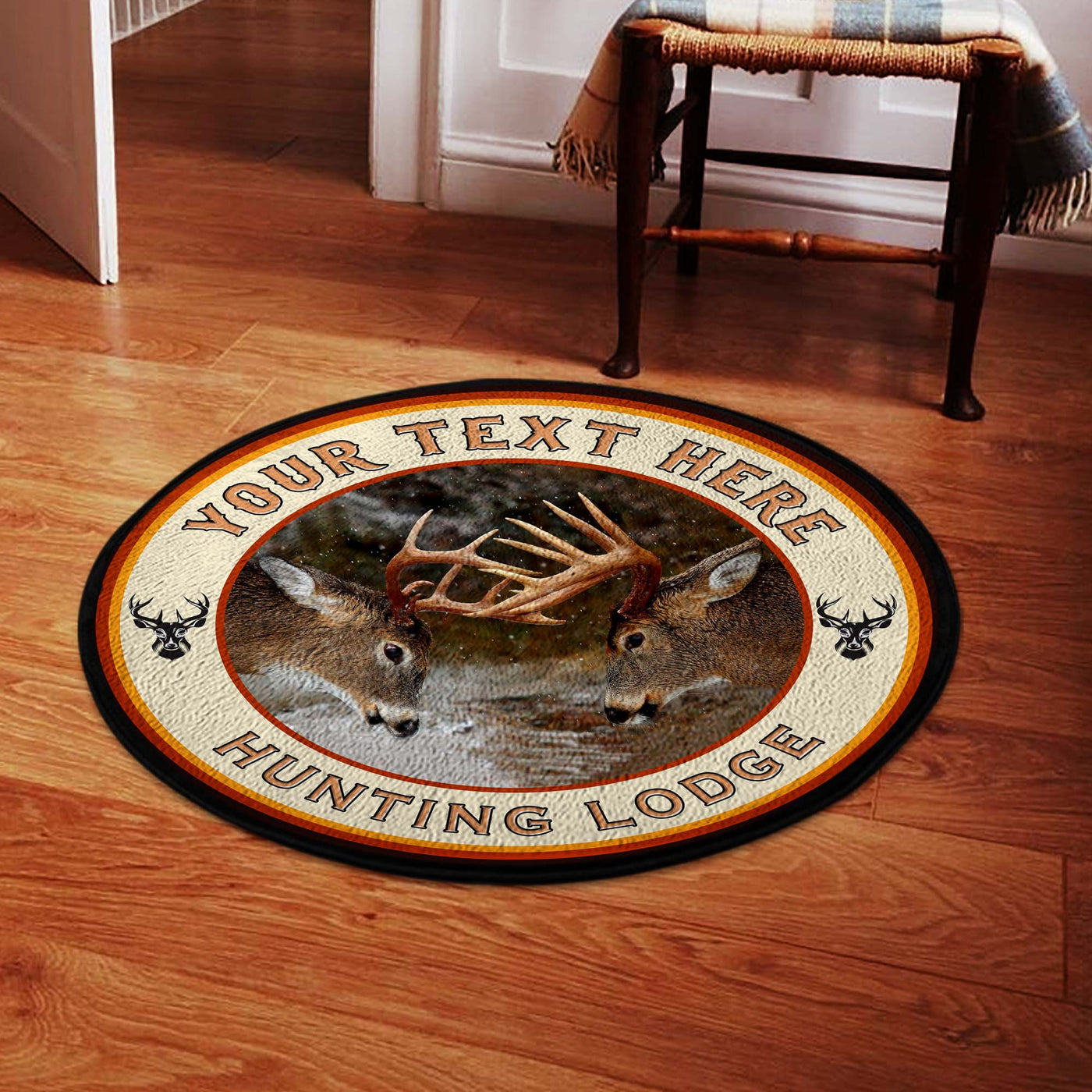 Personalized Hunting Lodge Round Rug, Carpet - Bluefink