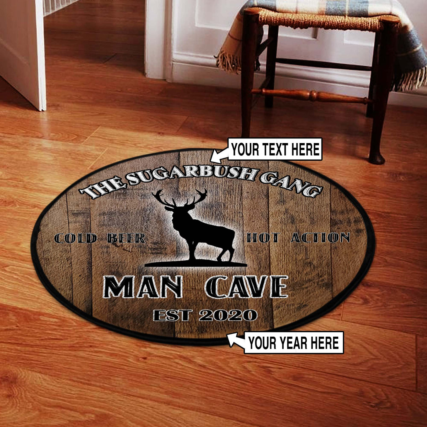 Personalized Man Cave Welcome Round Rug, Carpet - Bluefink