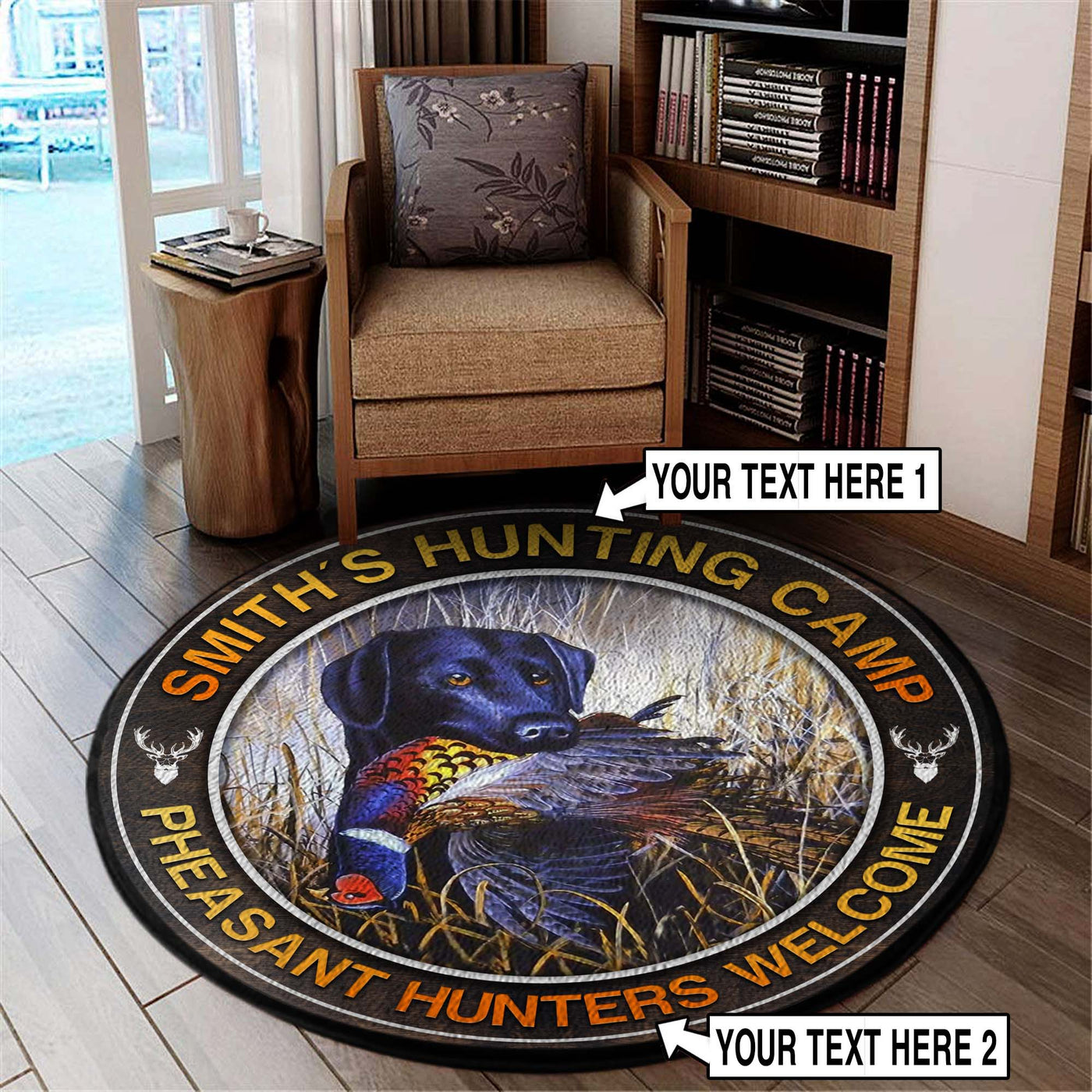 Personalized Pheasant Hunting Camps Round Rug, Carpet - Bluefink