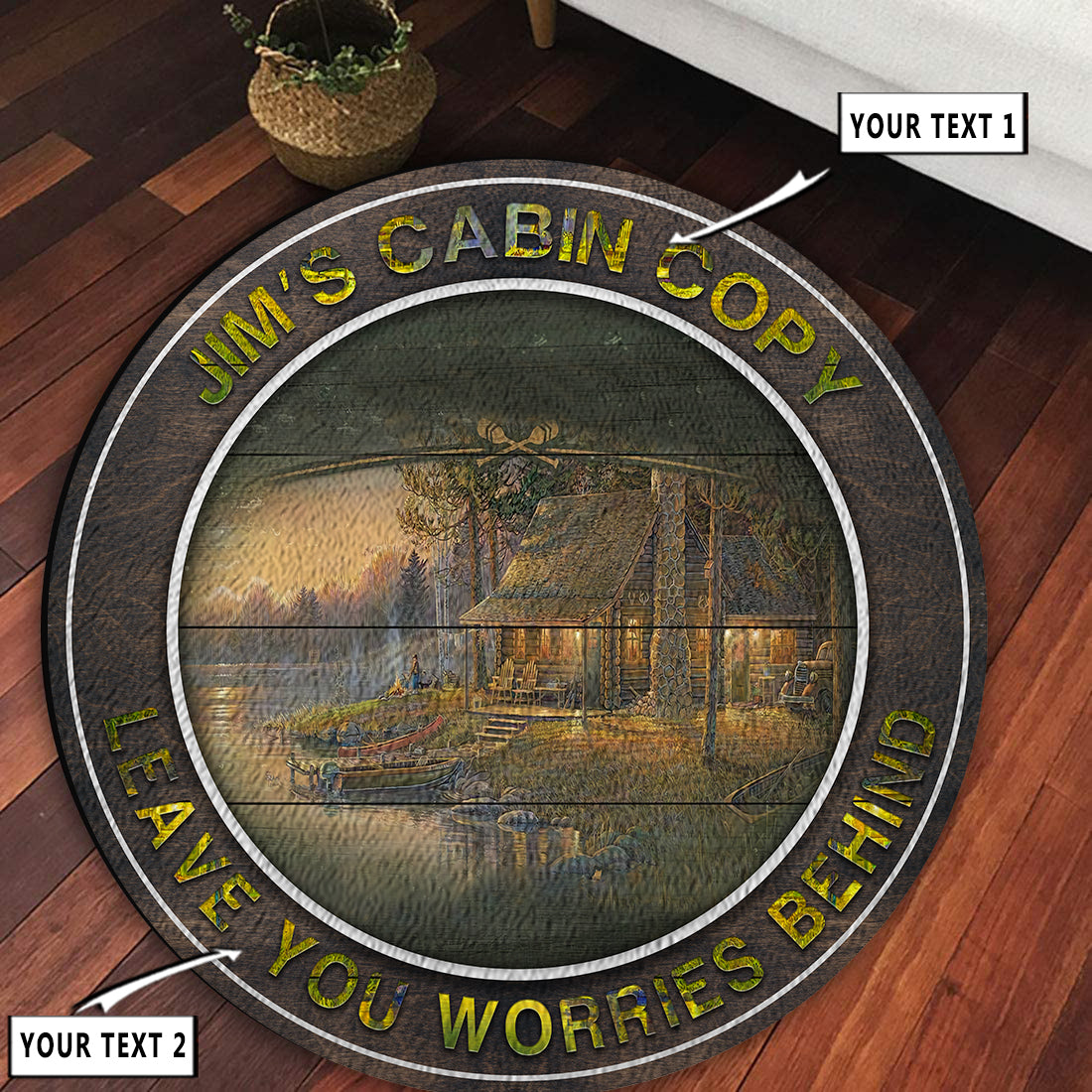 Personalized Round Rug Decor Cabin - Bluefink