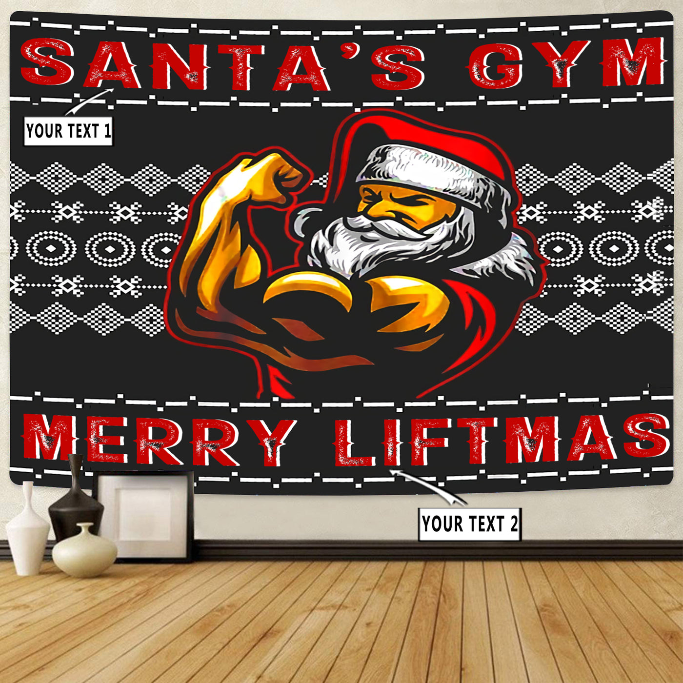 Personalized Santa Claus Fitness Home Gym Decor Banner Flag Tapestry ...