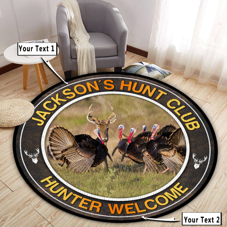 Personalized Turkey and Deer Hunting Round Rug, Carpet - Bluefink