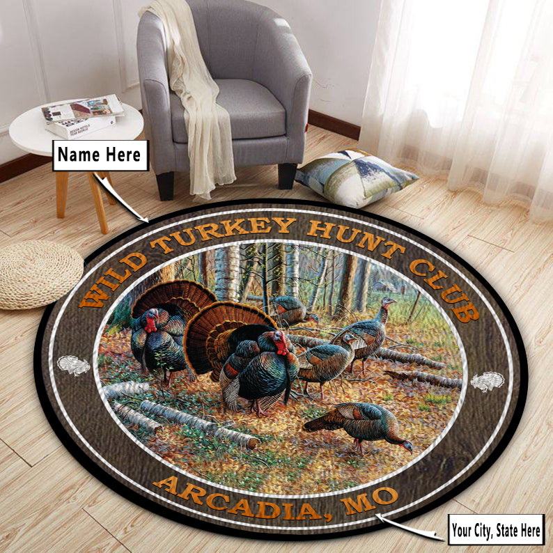 Personanlized Turkey Hunting Welcome Round Rug, Carpet - Bluefink