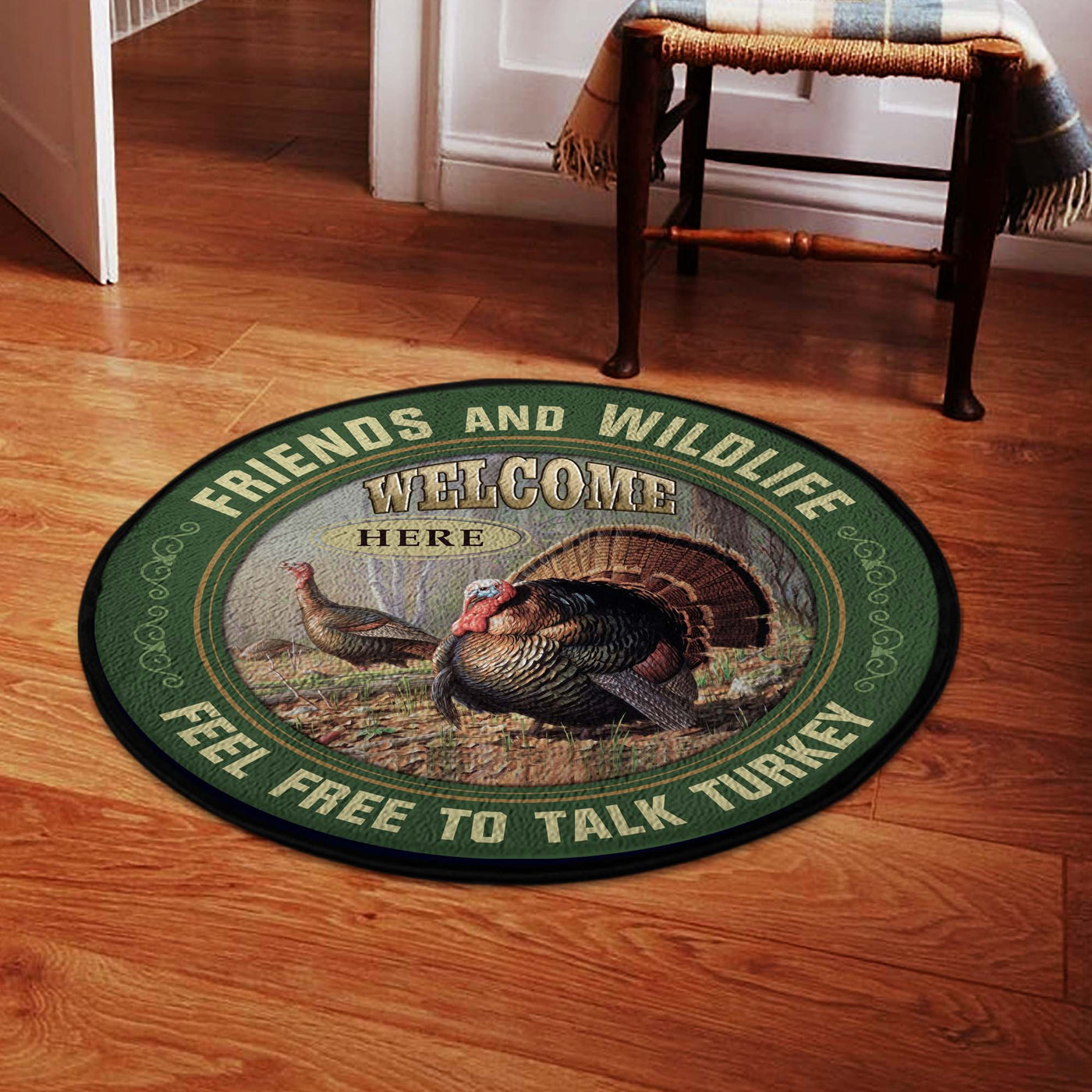 Talking Turkey Hunting Round Rug, Carpet - Bluefink