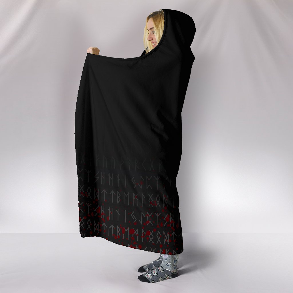 The Raven Of Odin Rune Blood Viking Hooded Blanket - Bluefink