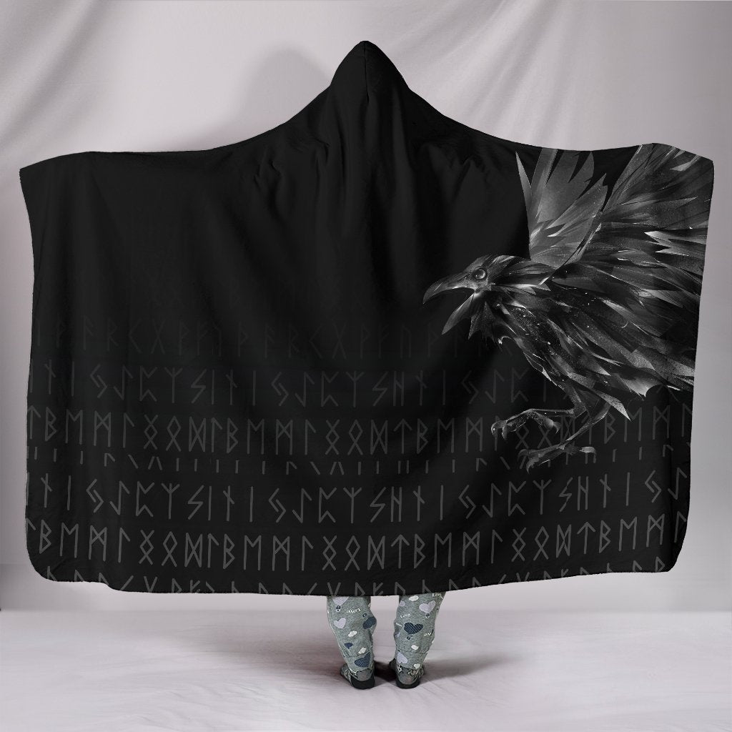 The Raven Of Odin Rune Viking Hooded Blanket - Bluefink