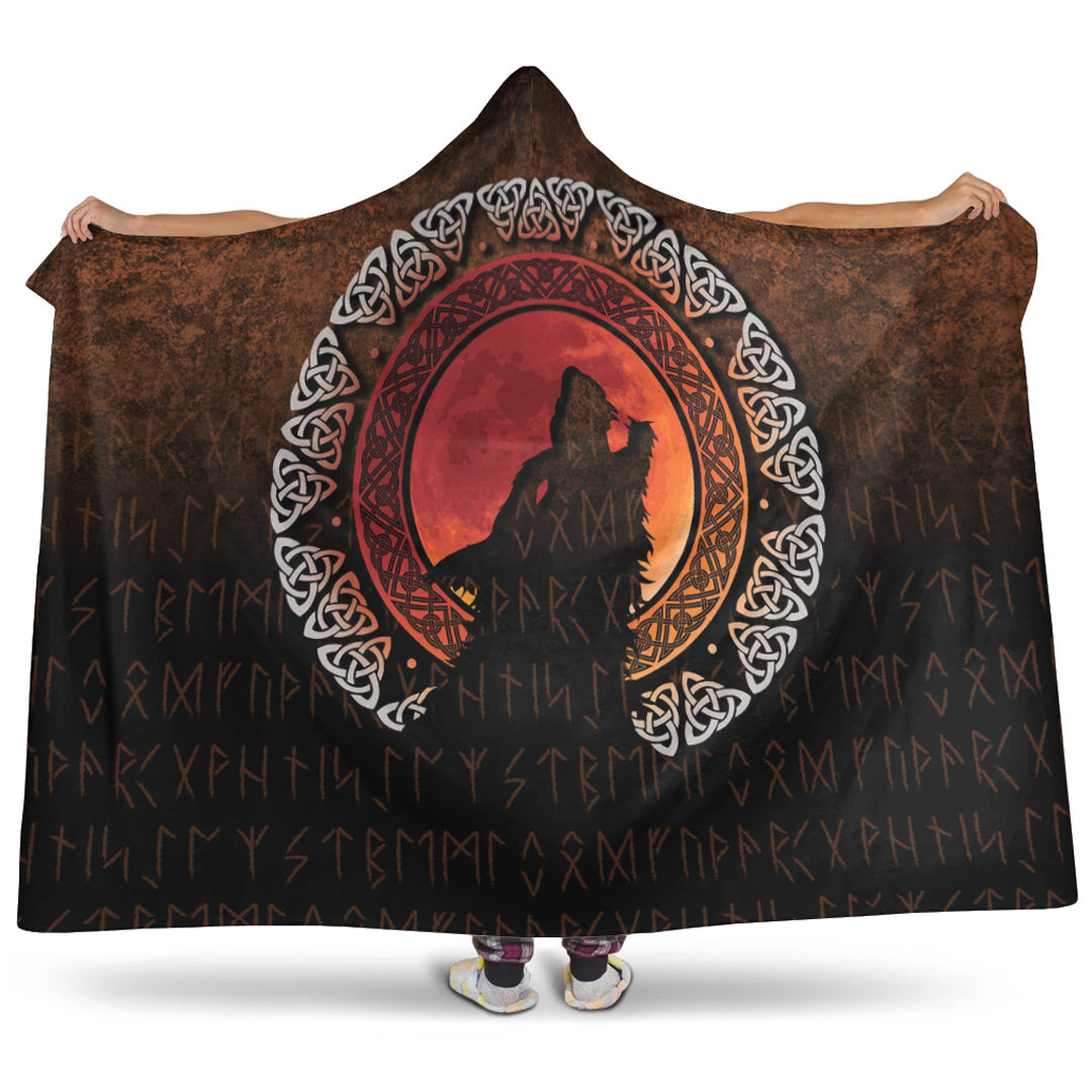 Viking Fenrir Norse Wolf Son of Loki Hooded Blanket - Bluefink