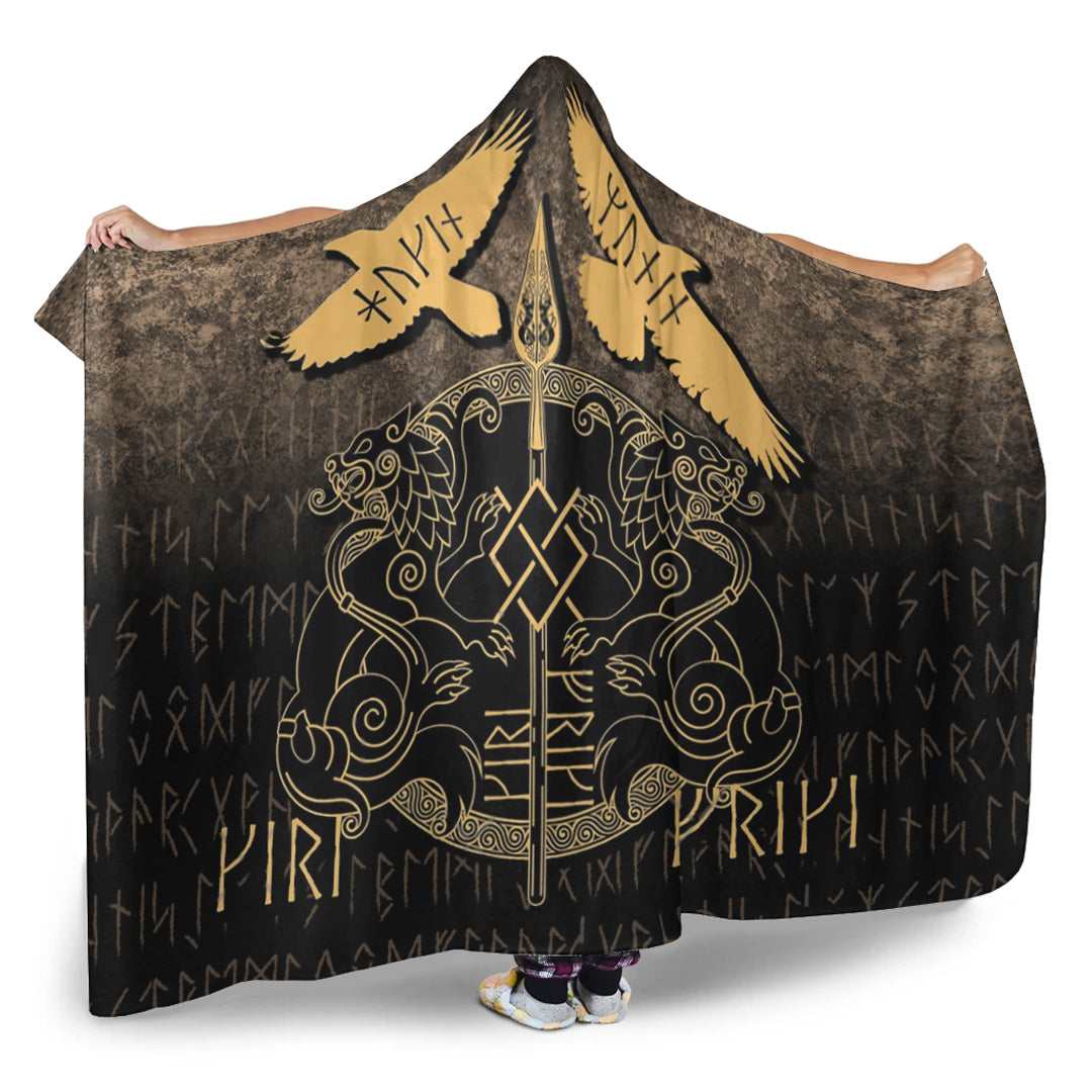 Viking Hooded Blanket, Norse Mythology Spear of Odin Gungnir Runes Geri ...