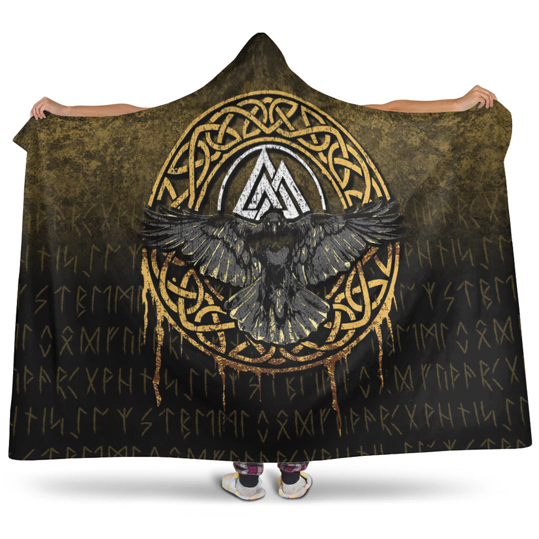 Viking Hooded Blanket, Valhalla Norse Mythology Raven Black Crow Viking ...