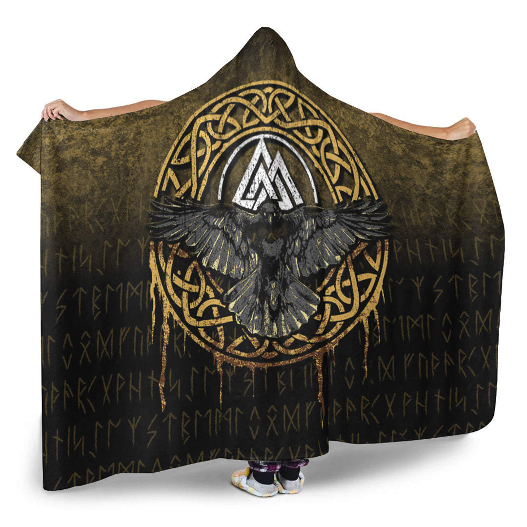 Viking Hooded Blanket, Valhalla Norse Mythology Raven Black Crow Viking ...